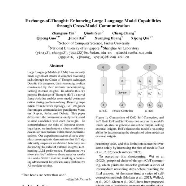 Exchange-of-Thought: Enhancing Large Language Model Capabilities through Cross-Model ...