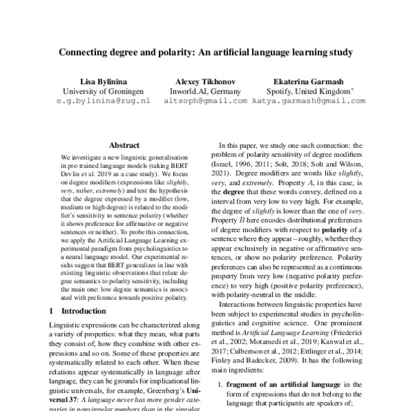 Connecting degree and polarity: An artificial language learning study - ACL Anthology