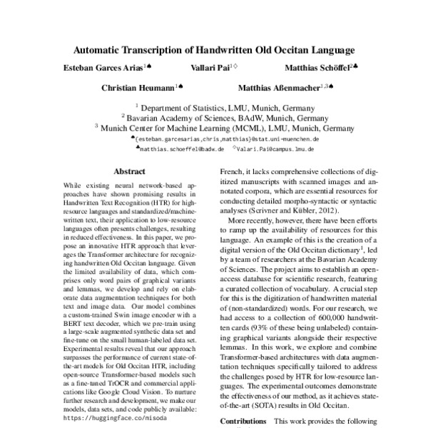 Automatic Transcription of Handwritten Old Occitan Language - ACL Anthology