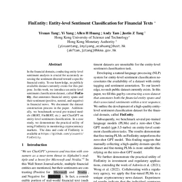 FinEntity: Entity-level Sentiment Classification for Financial Texts - ACL Anthology