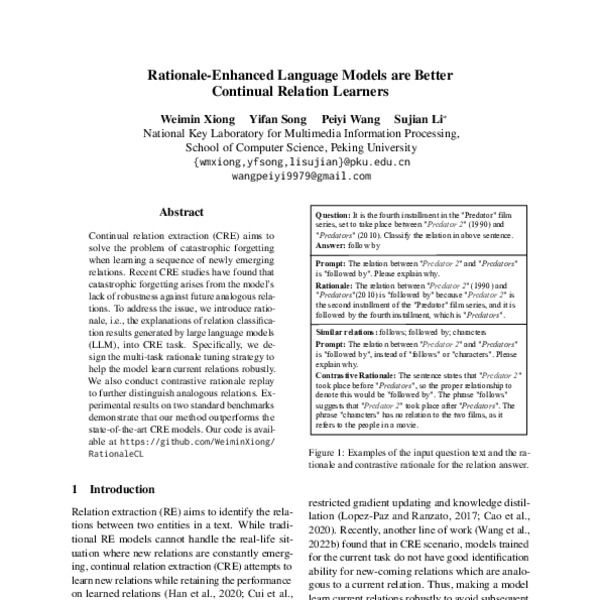 Rationale Enhanced Language Models Are Better Continual Relation Learners Acl Anthology