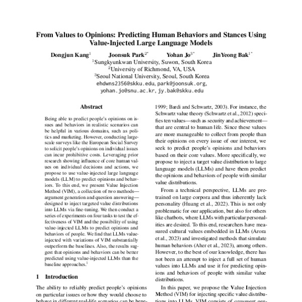 From Values to Opinions: Predicting Human Behaviors and Stances Using Value-Injected Large ...