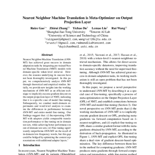 Nearest Neighbor Machine Translation Is Meta Optimizer On Output Projection Layer Acl Anthology