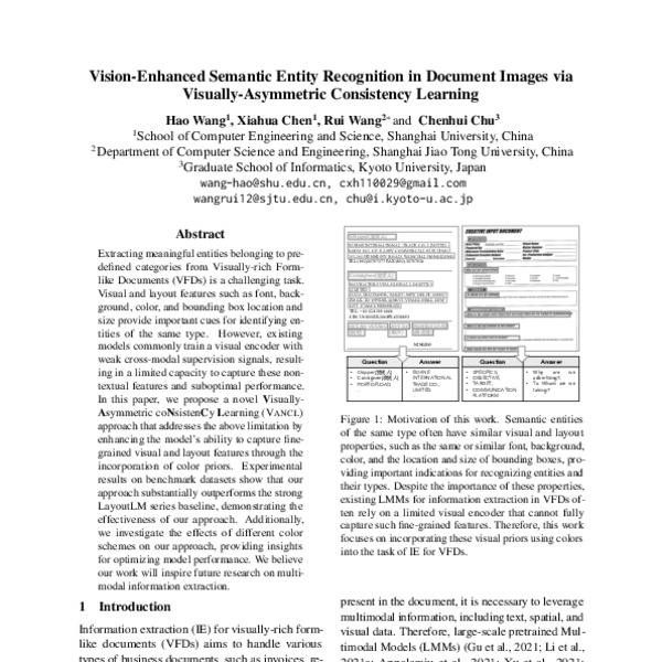 Vision-Enhanced Semantic Entity Recognition in Document Images via Visually-Asymmetric ...