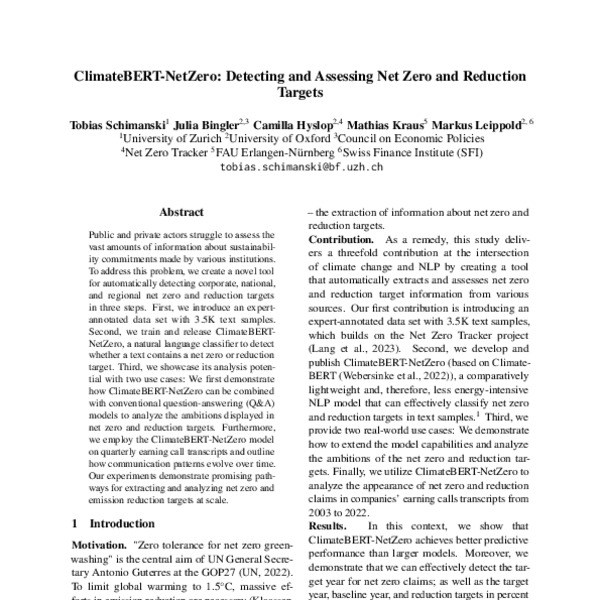 Climatebert Netzero Detecting And Assessing Net Zero And Reduction Targets Acl Anthology