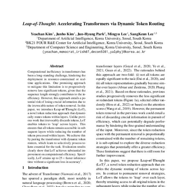 Leap-of-Thought: Accelerating Transformers via Dynamic Token Routing - ACL Anthology