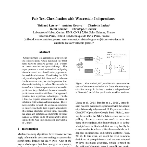 Fair Text Classification with Wasserstein Independence - ACL Anthology