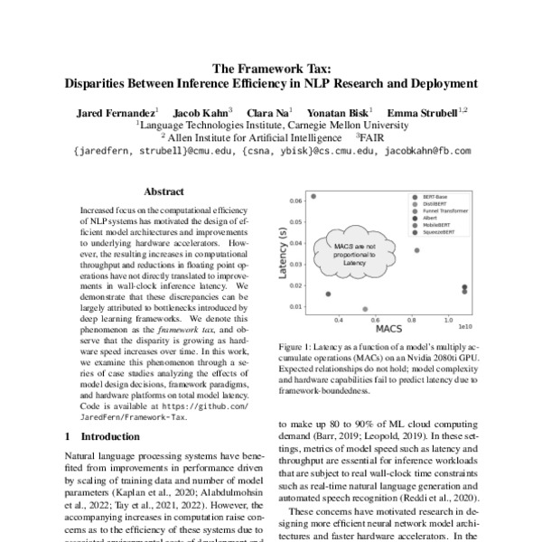 The Framework Tax: Disparities Between Inference Efficiency in NLP Research and Deployment - ACL ...
