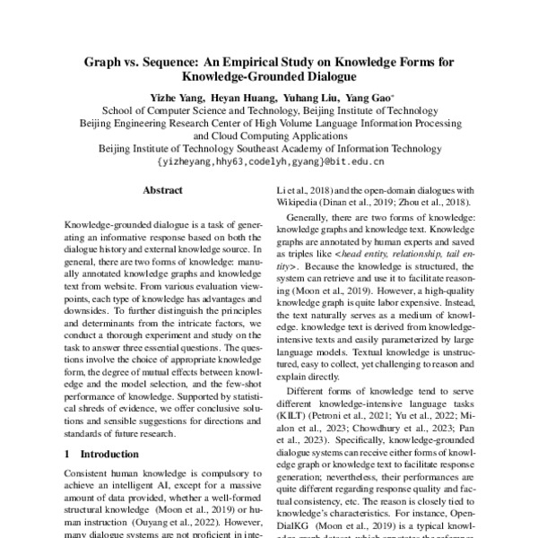 Graph vs. Sequence: An Empirical Study on Knowledge Forms for Knowledge-Grounded Dialogue - ACL ...