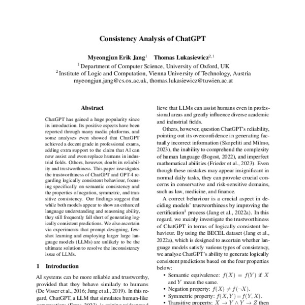 Consistency Analysis of ChatGPT - ACL Anthology