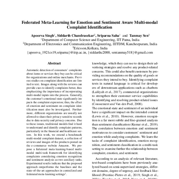 Federated Meta Learning For Emotion And Sentiment Aware Multi Modal Complaint Identification
