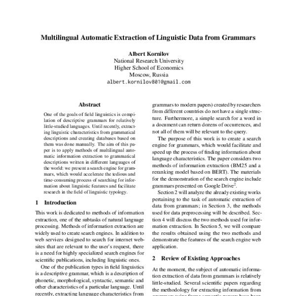Multilingual Automatic Extraction of Linguistic Data from Grammars - ACL Anthology