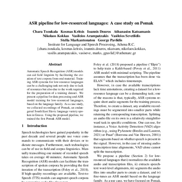 ASR pipeline for low-resourced languages: A case study on Pomak - ACL Anthology