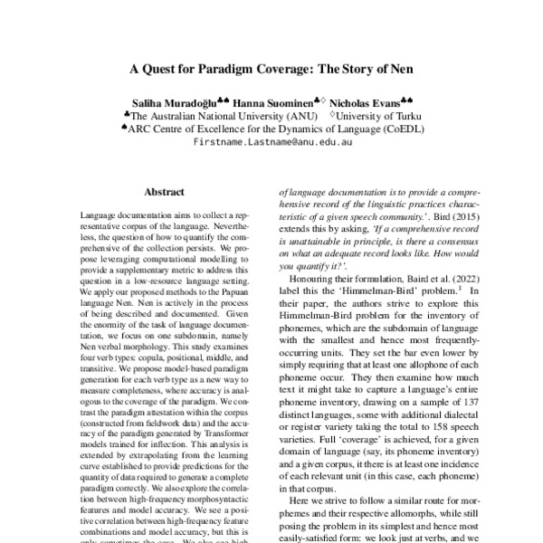 A Quest for Paradigm Coverage: The Story of Nen - ACL Anthology