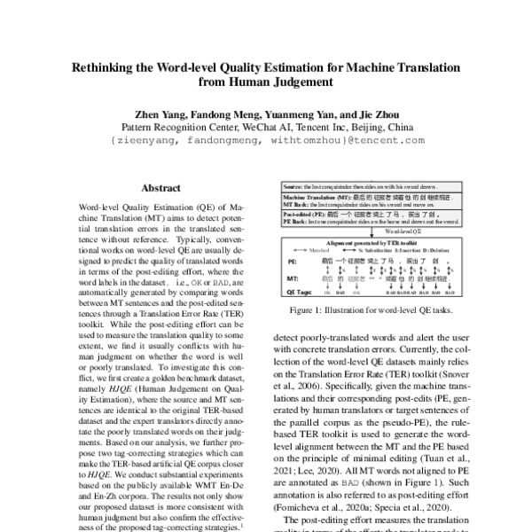 Rethinking the Word-level Quality Estimation for Machine Translation from Human Judgement - ACL ...