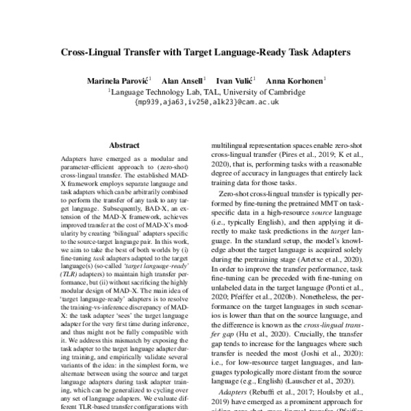 Cross Lingual Transfer With Target Language Ready Task Adapters Acl Anthology
