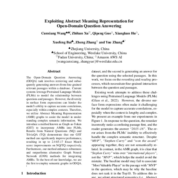 Exploiting Abstract Meaning Representation For Open Domain Question