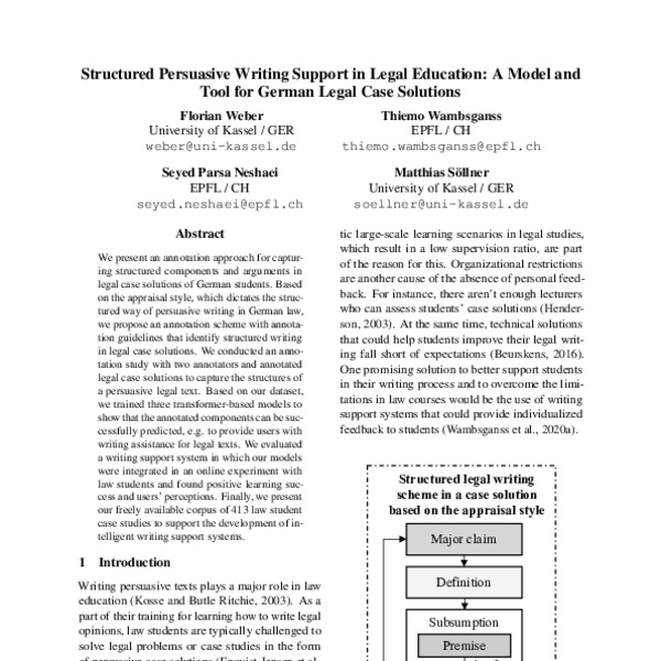 Structured Persuasive Writing Support in Legal Education: A Model and ...