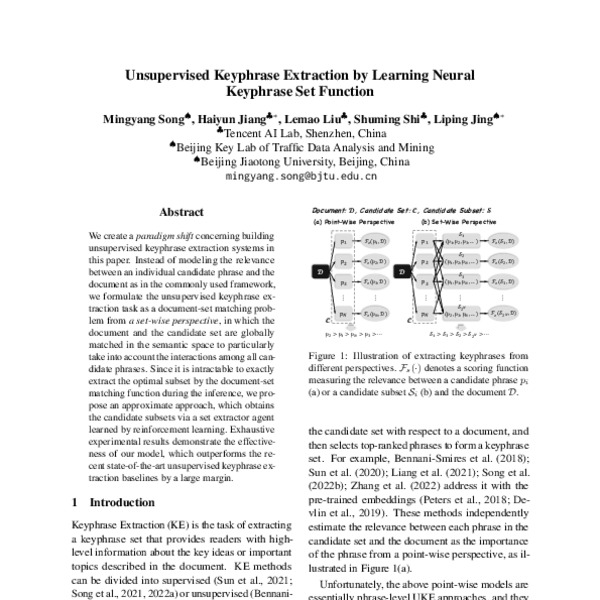 Unsupervised Keyphrase Extraction By Learning Neural Keyphrase Set Function Acl Anthology