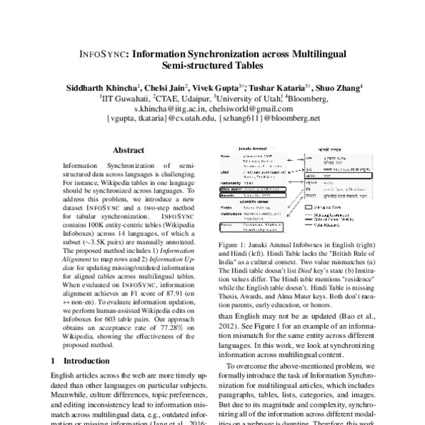 InfoSync: Information Synchronization across Multilingual Semi-structured Tables - ACL Anthology