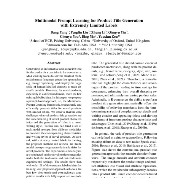 Multimodal Prompt Learning for Product Title Generation with Extremely Limited Labels - ACL ...