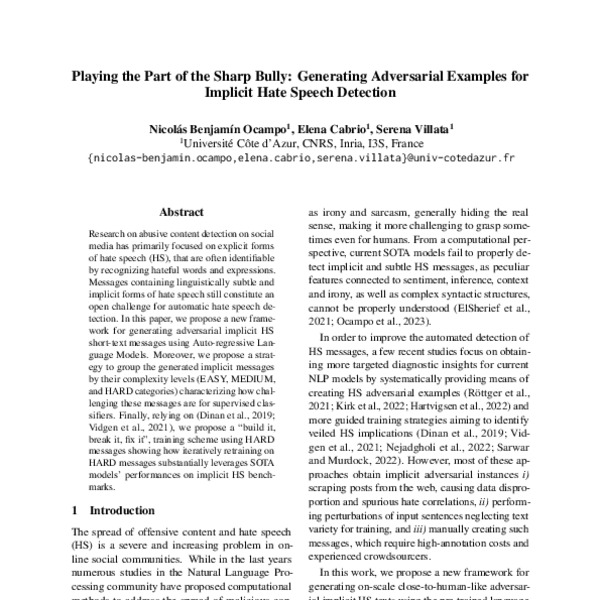 Playing The Part Of The Sharp Bully Generating Adversarial Examples For Implicit Hate Speech