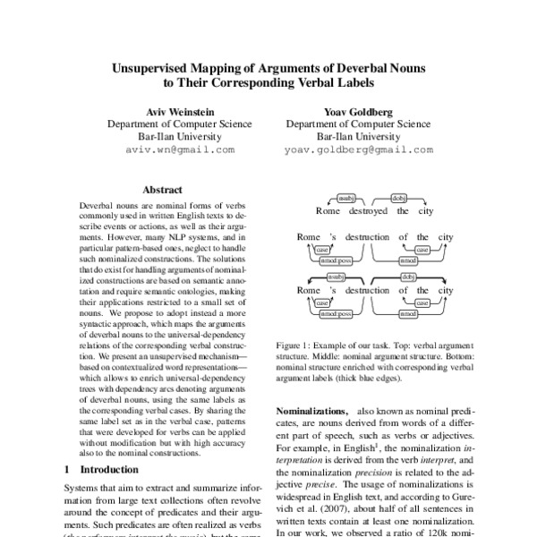 Unsupervised Mapping of Arguments of Deverbal Nouns to Their Corresponding Verbal Labels - ACL ...