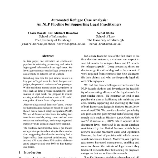 Automated Refugee Case Analysis: An NLP Pipeline for Supporting Legal ...