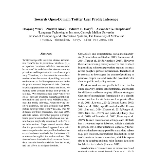 Towards Open-Domain Twitter User Profile Inference - ACL Anthology
