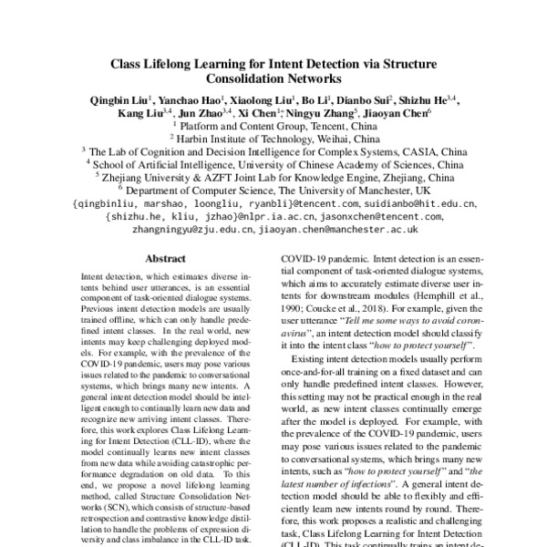 Class Lifelong Learning For Intent Detection Via Structure Consolidation Networks Acl Anthology