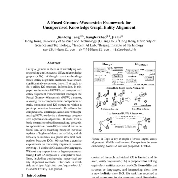 A Fused Gromov Wasserstein Framework For Unsupervised Knowledge Graph Entity Alignment Acl