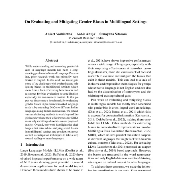 On Evaluating and Mitigating Gender Biases in Multilingual Settings - ACL Anthology