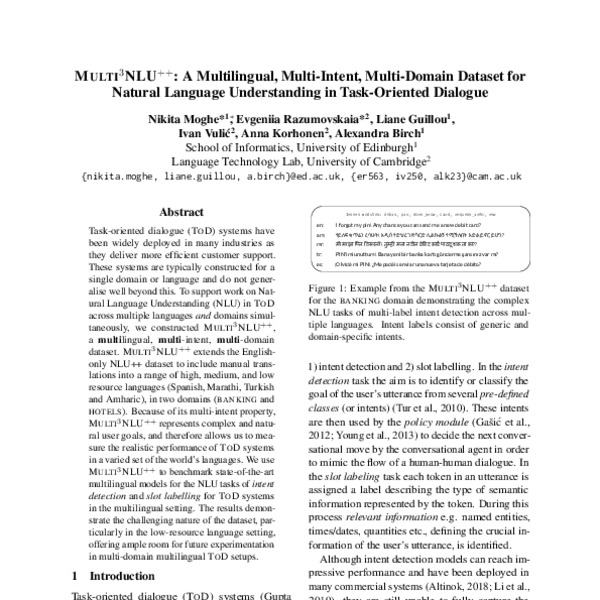 Multi3NLU++: A Multilingual, Multi-Intent, Multi-Domain Dataset for Natural Language ...