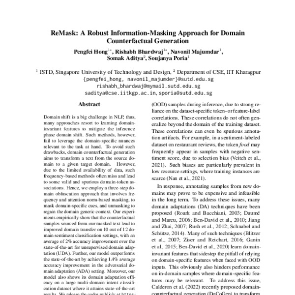 A Robust Information-Masking Approach for Domain Counterfactual Generation - ACL Anthology