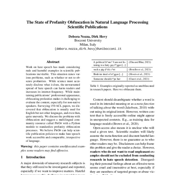 The State of Profanity Obfuscation in Natural Language Processing ...