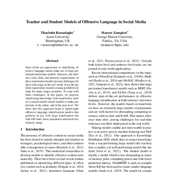 Teacher and Student Models of Offensive Language in Social Media - ACL ...
