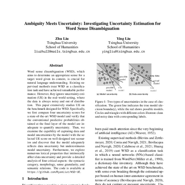 Ambiguity Meets Uncertainty: Investigating Uncertainty Estimation for Word Sense Disambiguation ...