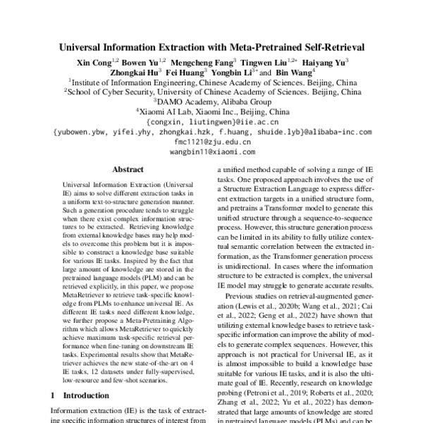 Universal Information Extraction with Meta-Pretrained Self-Retrieval - ACL Anthology