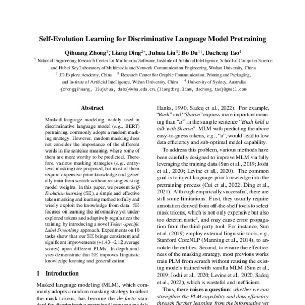 Self-Evolution Learning for Discriminative Language Model Pretraining - ACL Anthology