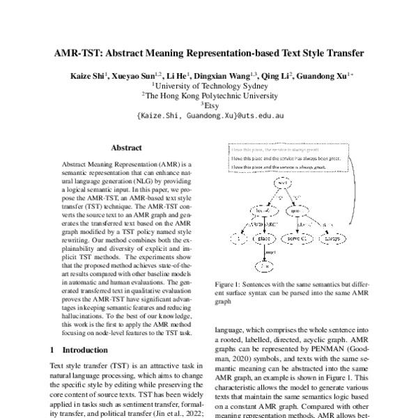 AMR TST Abstract Meaning Representation based Text Style Transfer