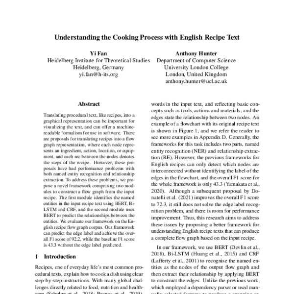 Understanding the Cooking Process with English Recipe Text - ACL Anthology