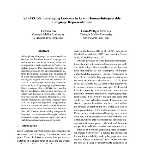 SenteCon: Leveraging Lexicons to Learn Human-Interpretable Language Representations - ACL Anthology