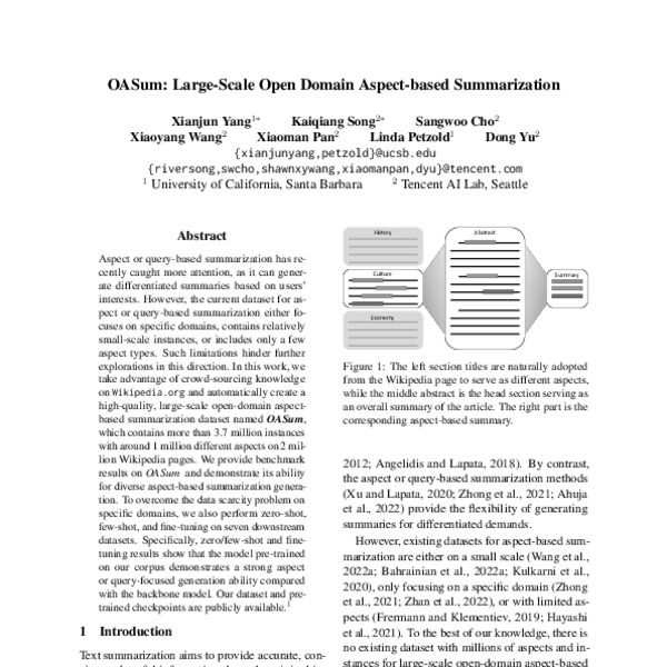 Oasum Large Scale Open Domain Aspect Based Summarization Acl Anthology
