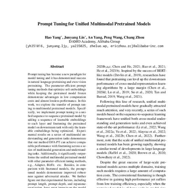 Prompt Tuning for Unified Multimodal Pretrained Models - ACL Anthology