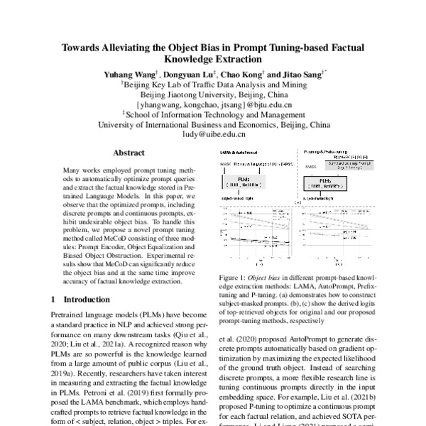 Towards Alleviating the Object Bias in Prompt Tuning-based Factual Knowledge Extraction - ACL ...