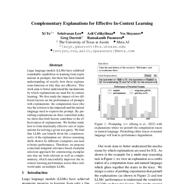 Complementary Explanations For Effective In Context Learning Acl