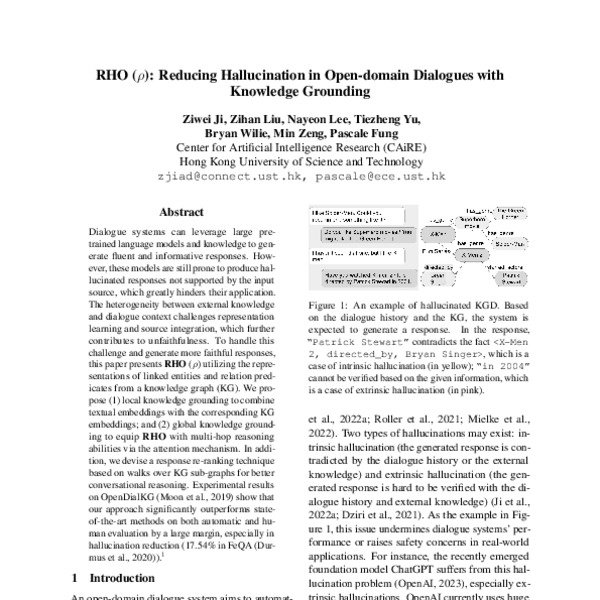 RHO: Reducing Hallucination in Open-domain Dialogues with Knowledge ...