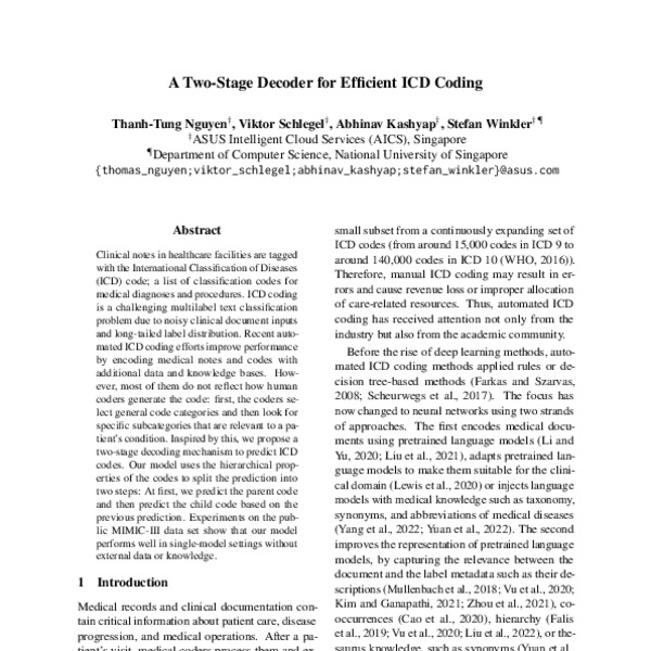 A Two-Stage Decoder for Efficient ICD Coding - ACL Anthology