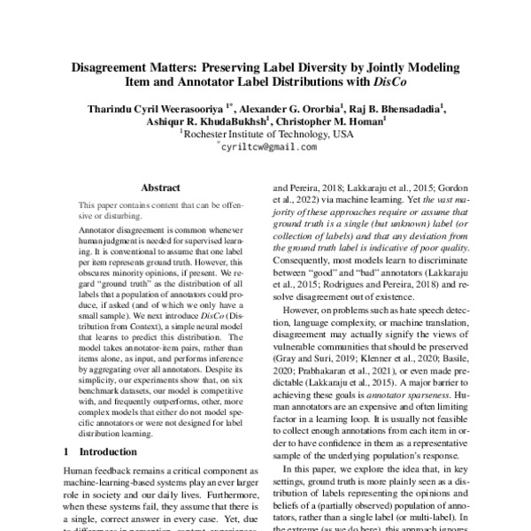 Disagreement Matters: Preserving Label Diversity by Jointly Modeling Item and Annotator Label ...