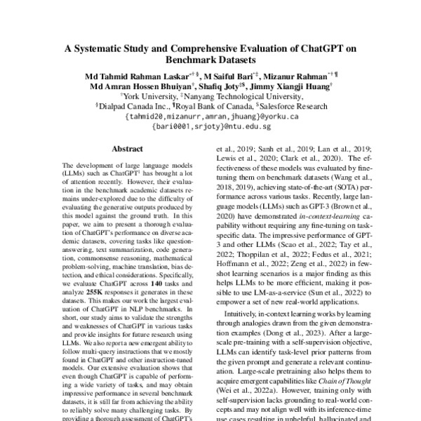 A Systematic Study and Comprehensive Evaluation of ChatGPT on Benchmark Datasets - ACL Anthology
